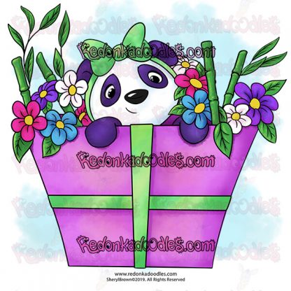 Panda Present - Digital Stamp - Redonkadoodles Handmade Cards
